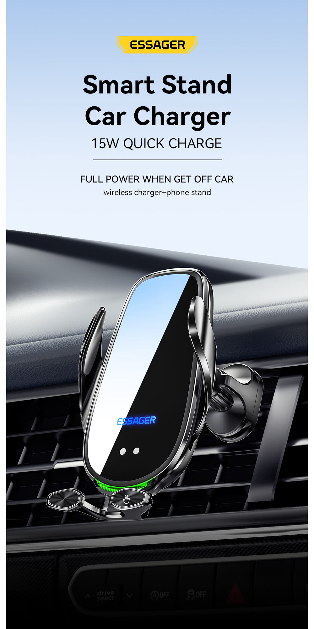 Essager Qi 15W Carregador Sem Fio Suporte Do Telefone Carro No De ...