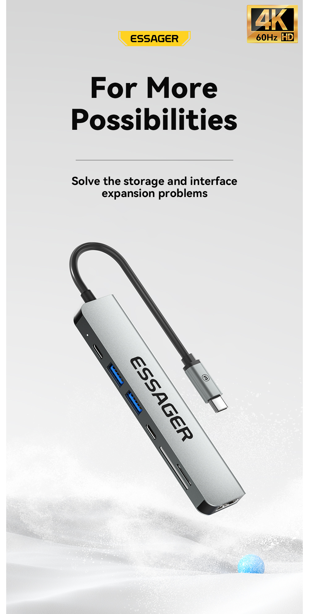 Essager Hub Tipo C para HDMI USB 3.0 Adaptador 7 em 1 RJ45 Leitor de Cartão SD PD 100W para ...