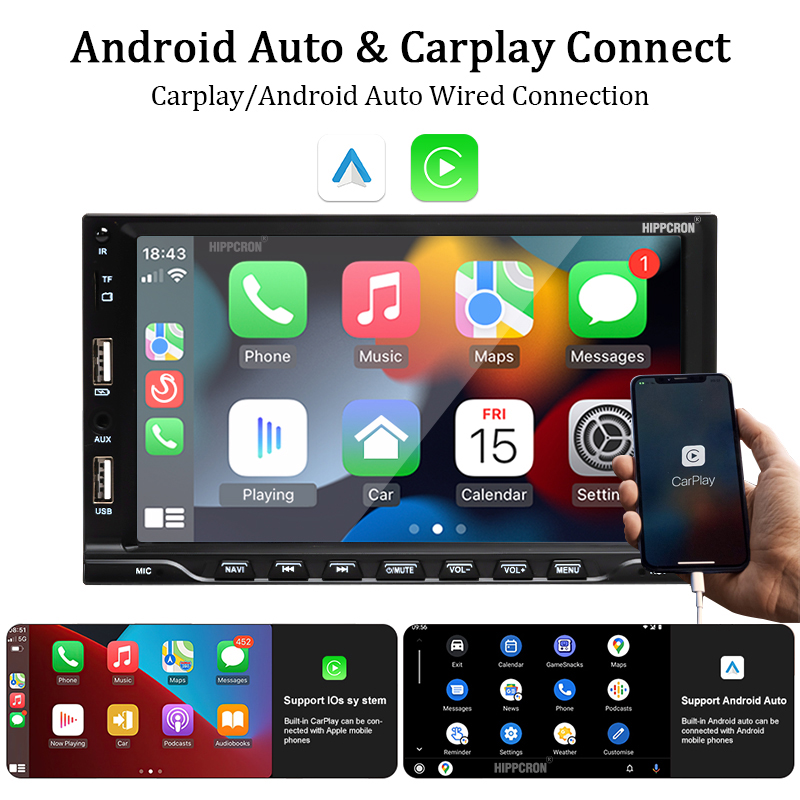 Carplay Multimídia 1 Din 7 Polegadas MP5 Bluetooth USB/AUX/TF Mirrorlink Com Tela Sensível Ao ...
