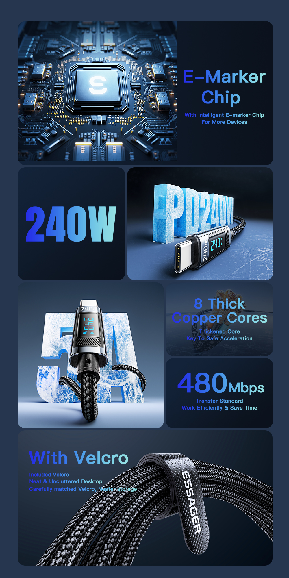 Essager Pd 240W Cabo Tipo C 5A Carga Rápida para Redmi Black Shark ...