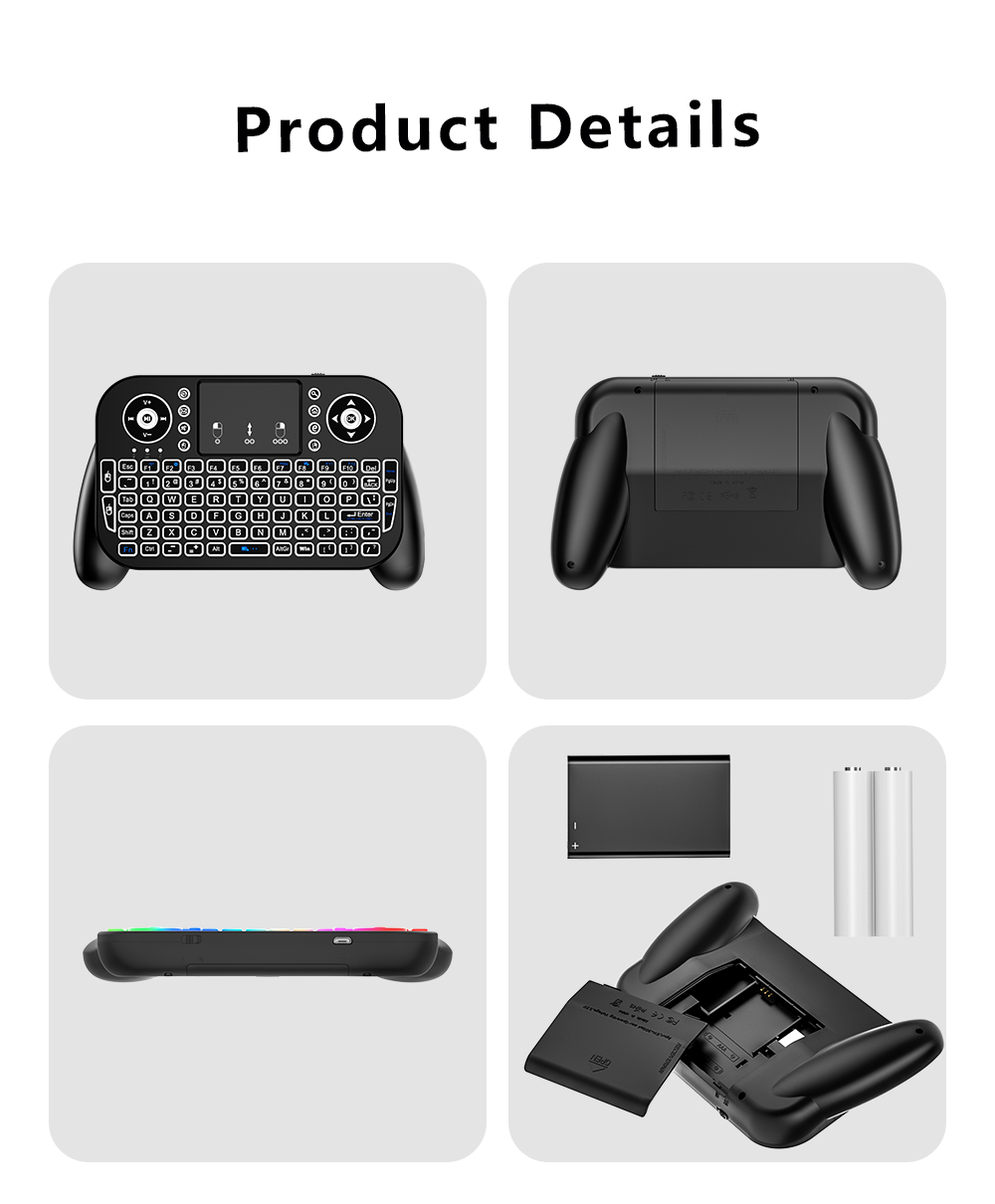 Mini Teclado BT 2.4G V8 com Mouse de Ar e Retroiluminação de 7 Cores ...