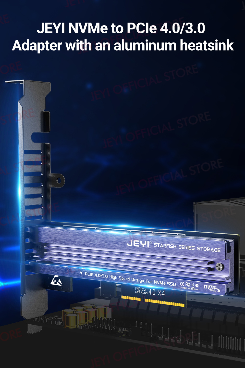 JEYI M. 2 NVMe PCIE 4.0 64Gbps Adaptador SSD Gen4 X4 X8 X16 Dissipador de Calor Alumínio Placa ...