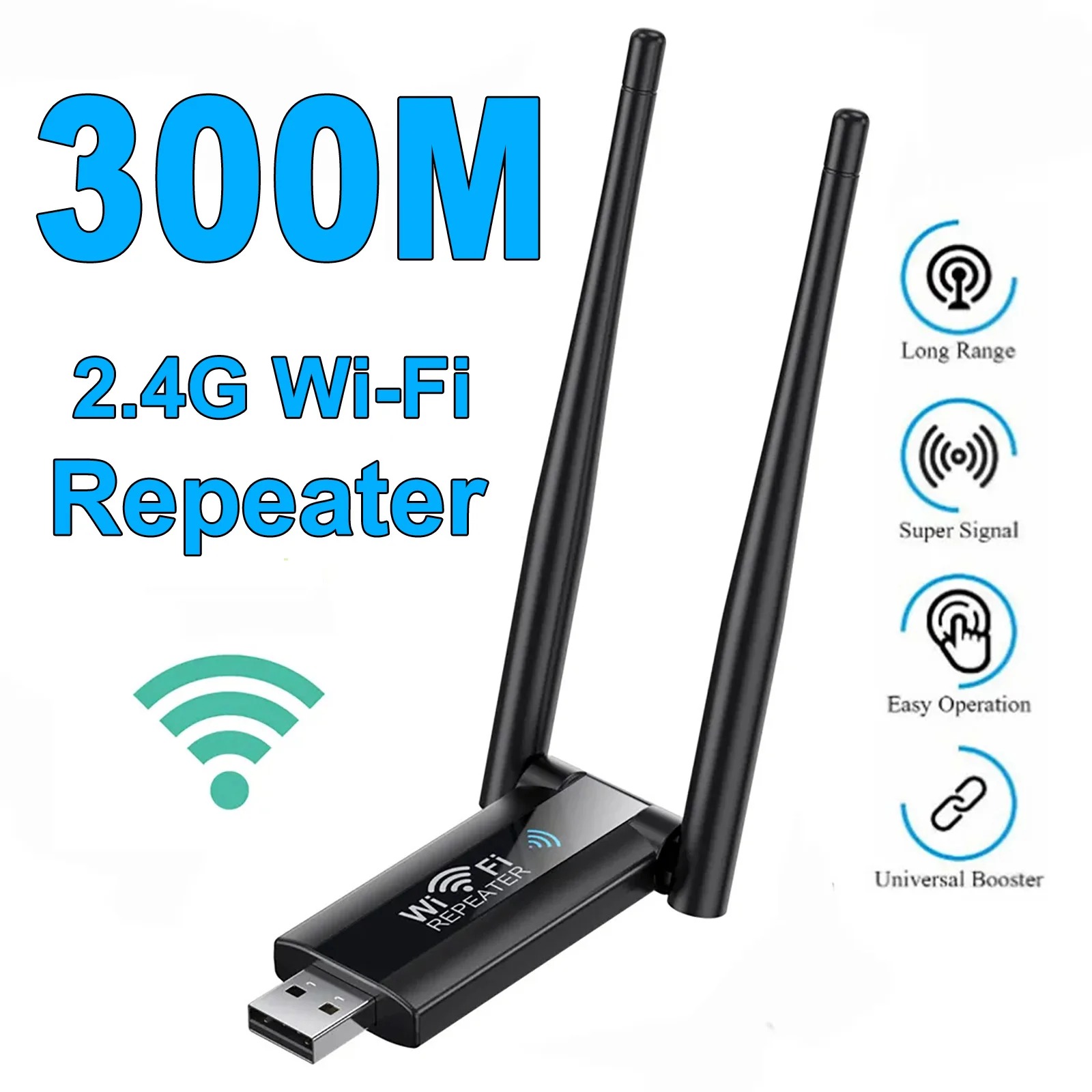 Extensor Repetidor WiFi 2.4G 300Mbps Wireless USB Signal Booster ...