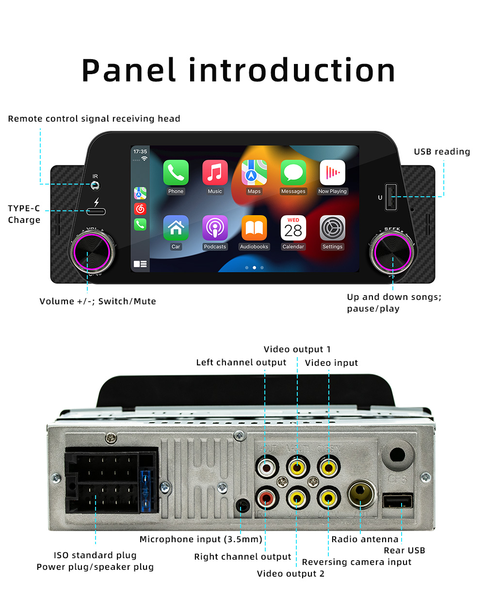 ESSGOO 5 " HD Touch Screen Rádio Do Carro 1 Din Carplay Android Auto Espelho Link Bluetooth MP5 ...