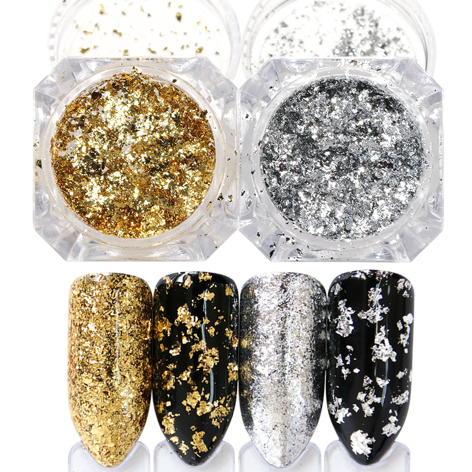 1Box Gold Foil Flakes Nail Sequins De Alumínio Faiscante Arte De Unhas ...