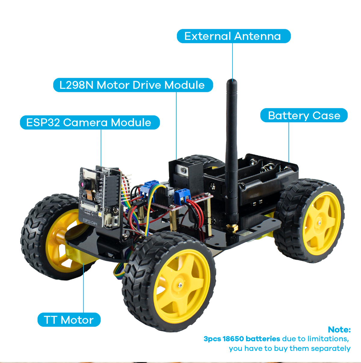 LAFVIN 4WD Smart Robot Car Kit ESP32-CAM Câmera Wifi Para Programação ...