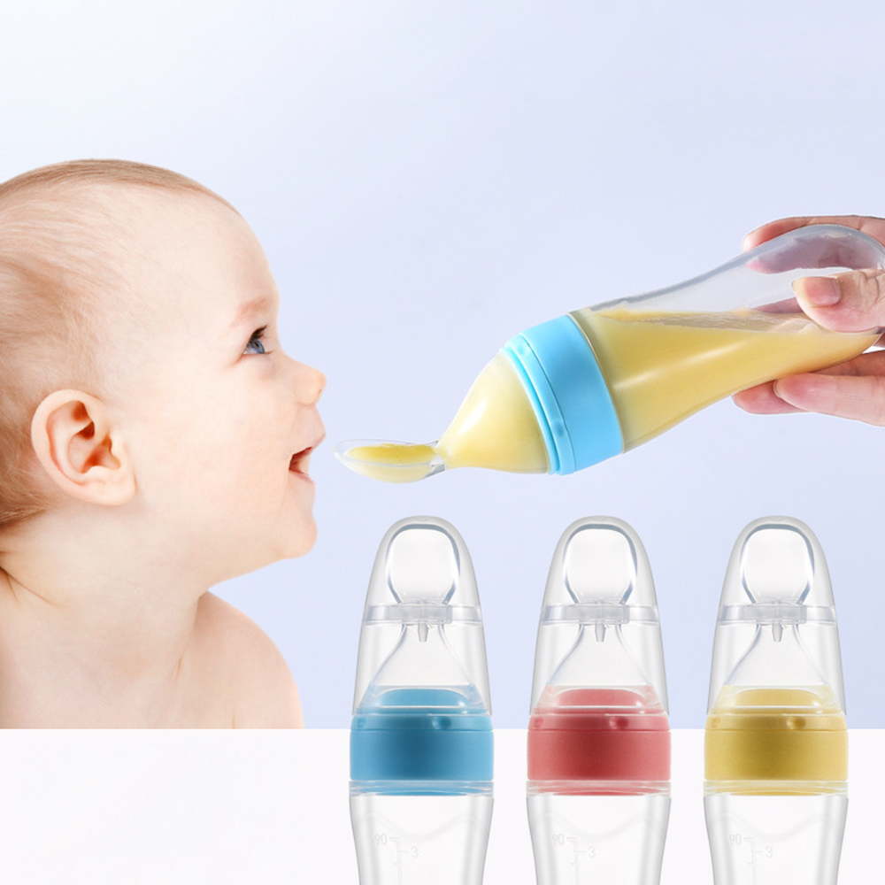 Alimentador De Comida Para Bebê Com Colher De Silicone Angular Desmame ...