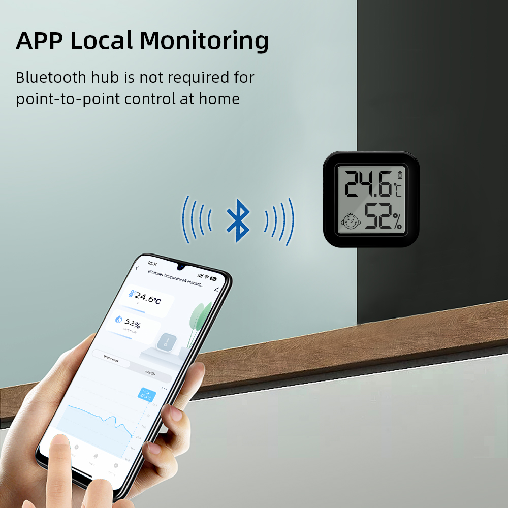 Onenuo Tuya Sensor de Temperatura Bluetooth Mini LCD com Termômetro e ...