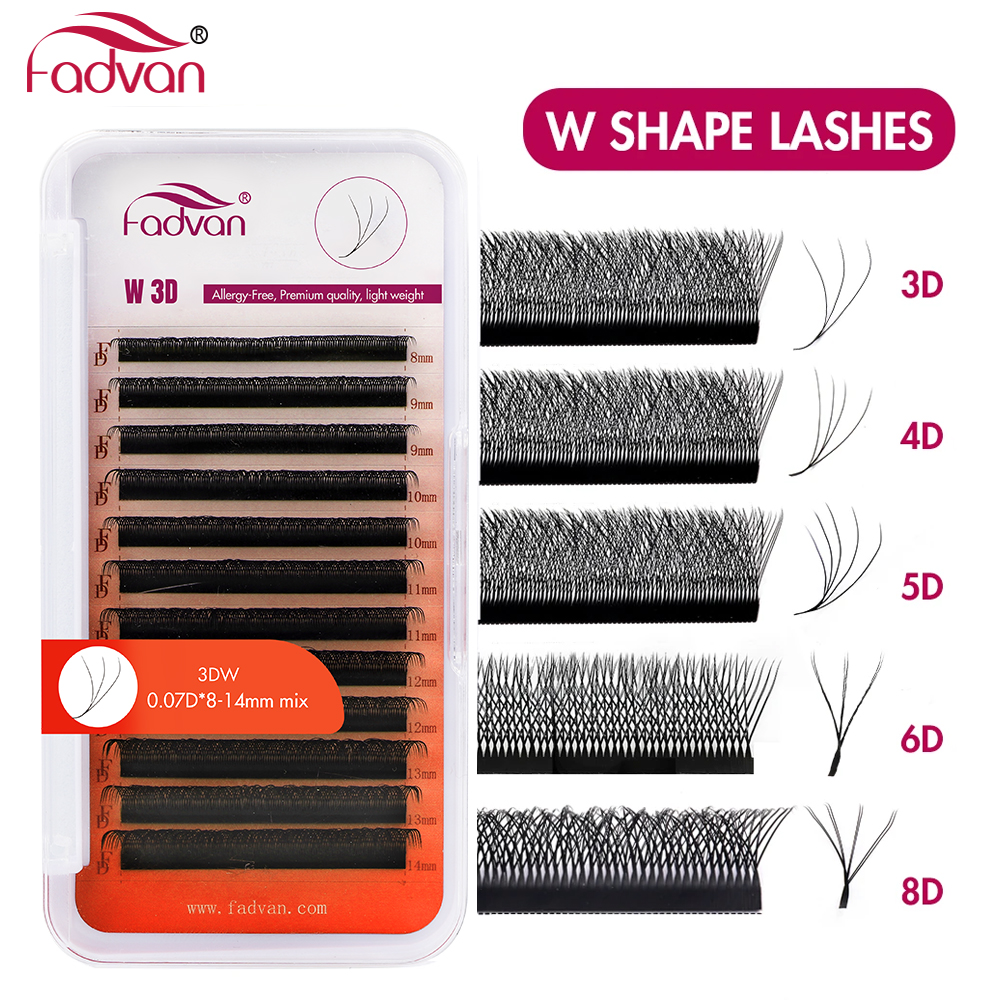 Fadvan 3D/4D/5D/6D/7D/8D Extensões De Cílios Em Forma De W Naturais ...
