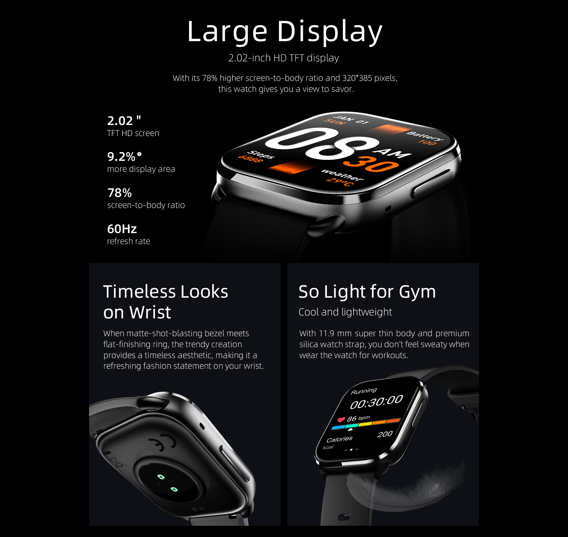 Relógio Esportivo QCY Watch GS/S6 Smart 2.02 " TFT HD Display Bluetooth ...