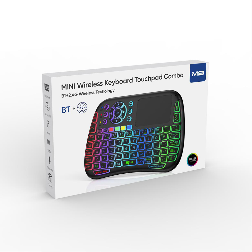 M9 BT 2.4G Mini Teclado Sem Fio com Conexão Remota e Touchpad para PC e ...
