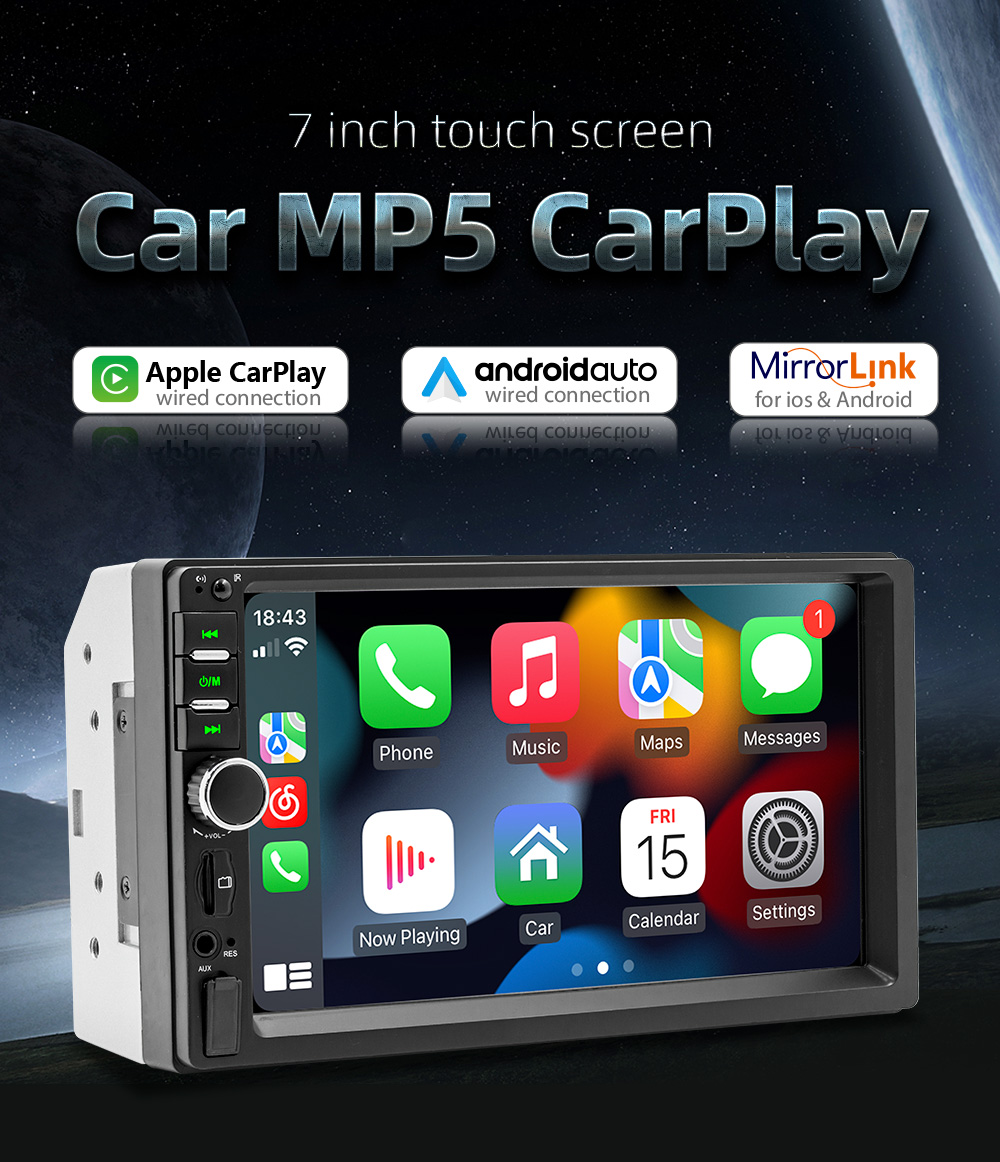 ESSGOO 2 Din Carplay 7 Polegada Multimídia MP5 Player Rádio Para Carro Bluetooth FM Receptor ...