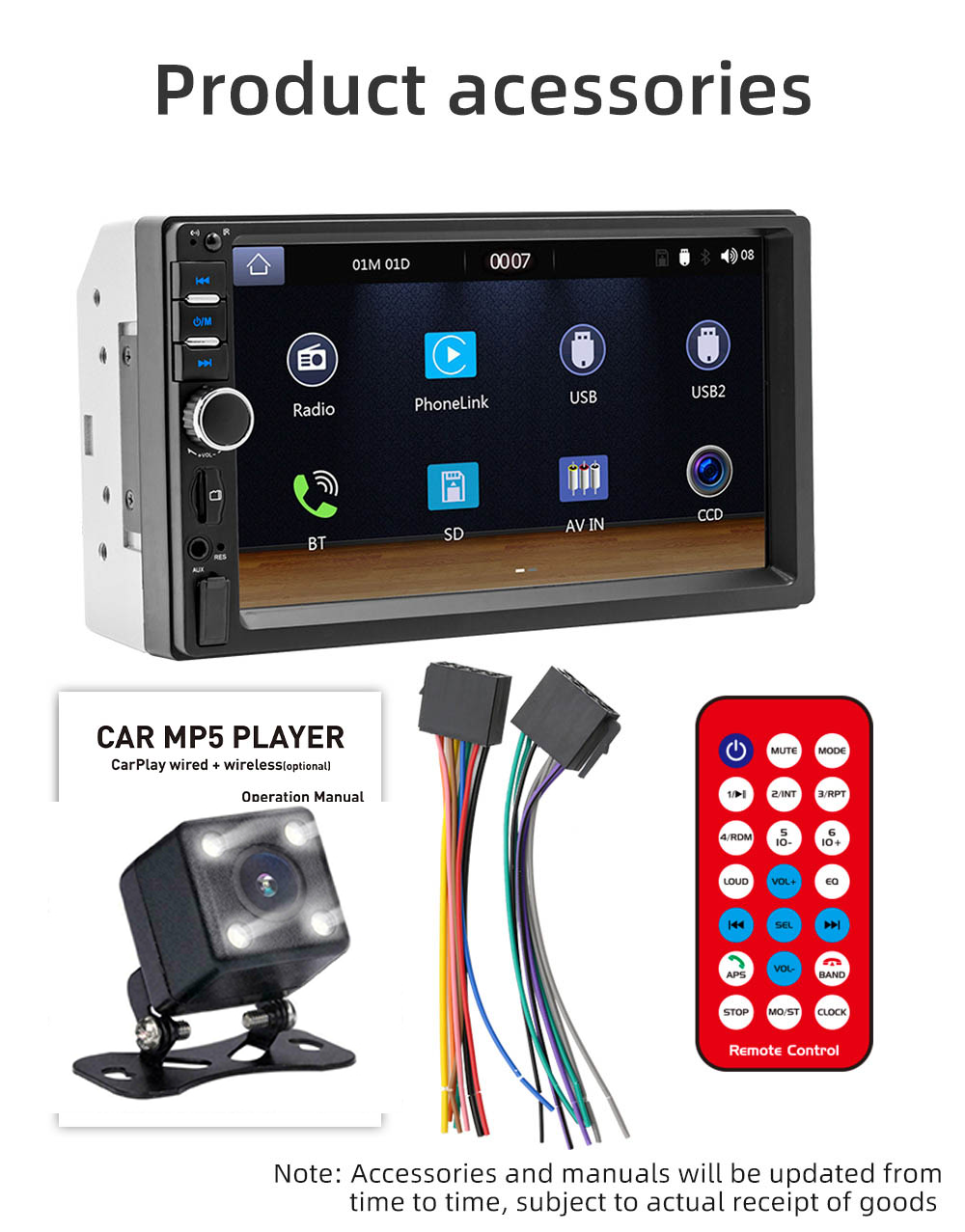 ESSGOO 2 Din Carplay 7 Polegada Multimídia MP5 Player Rádio Para Carro Bluetooth FM Receptor ...