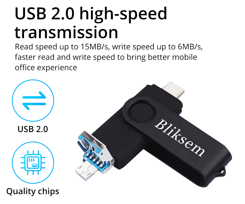 Bliksem Original Type-C 64GB Três Em Um Flash Drive Pen OTG Para Celulares, Computadores e Alto ...