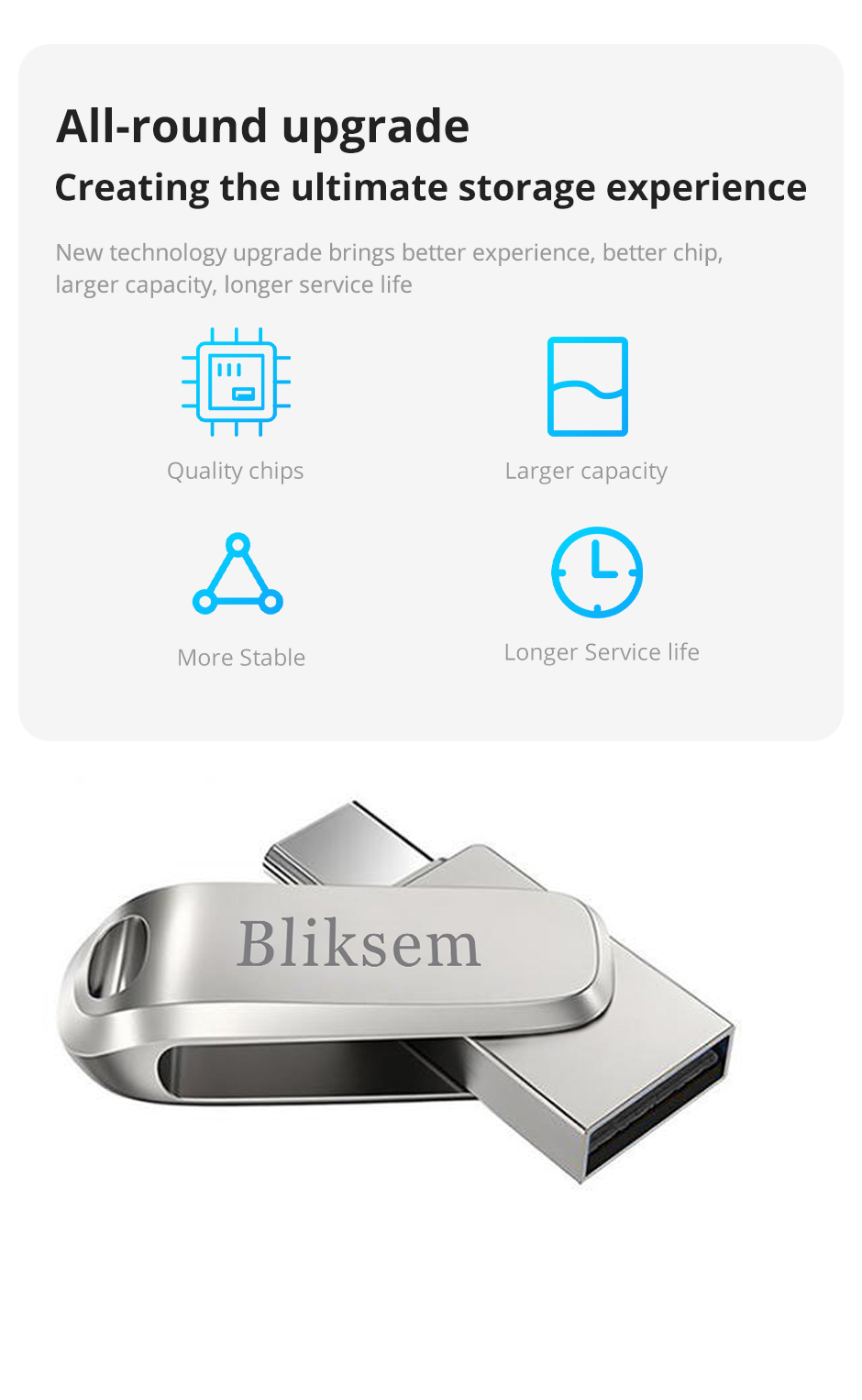 Bliksem Original 64GB Type-C 2 Em 1 Flash Drive USB 2.0 à Prova d'Água para Celulares e ...