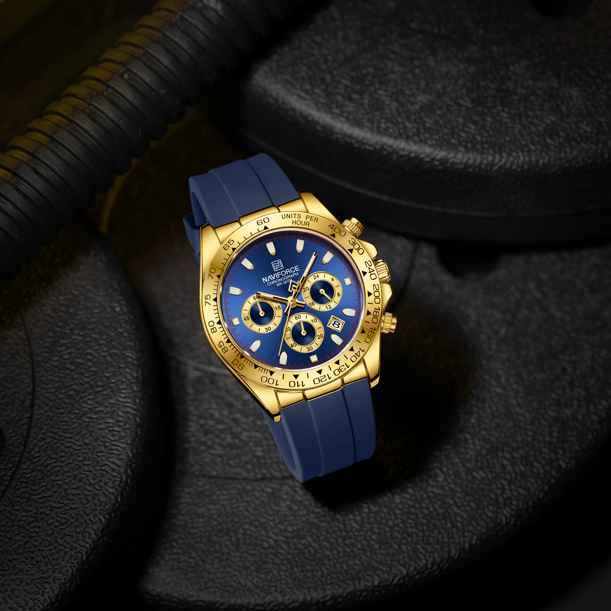 NAVIFORCE 8054 Moda Quartz Watch Data impermeável Silicone Strap Round ...