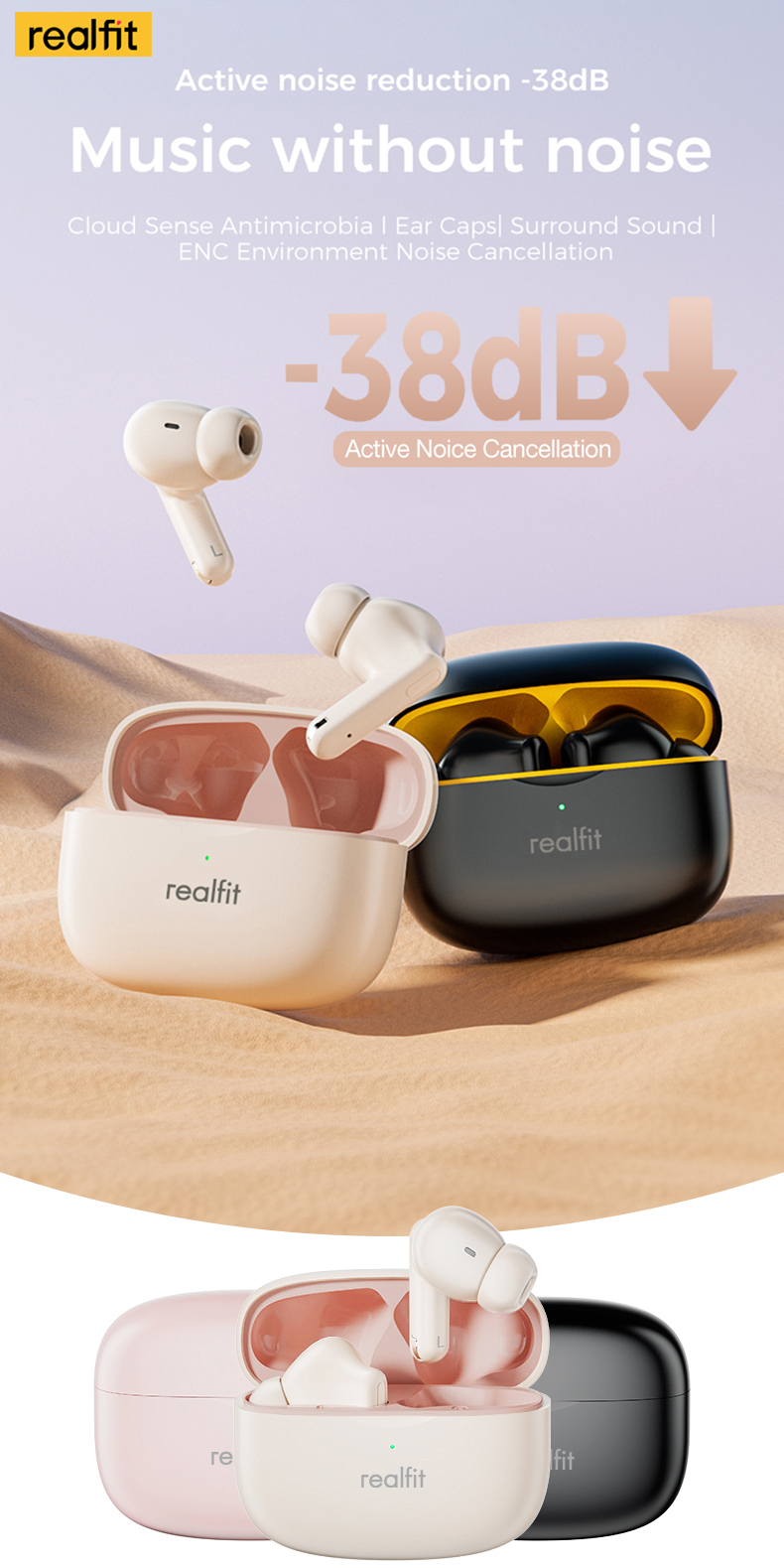 Realfit F3 Fones De Ouvido TWS Fone Bluetooth-38dB Esportivo Com ...