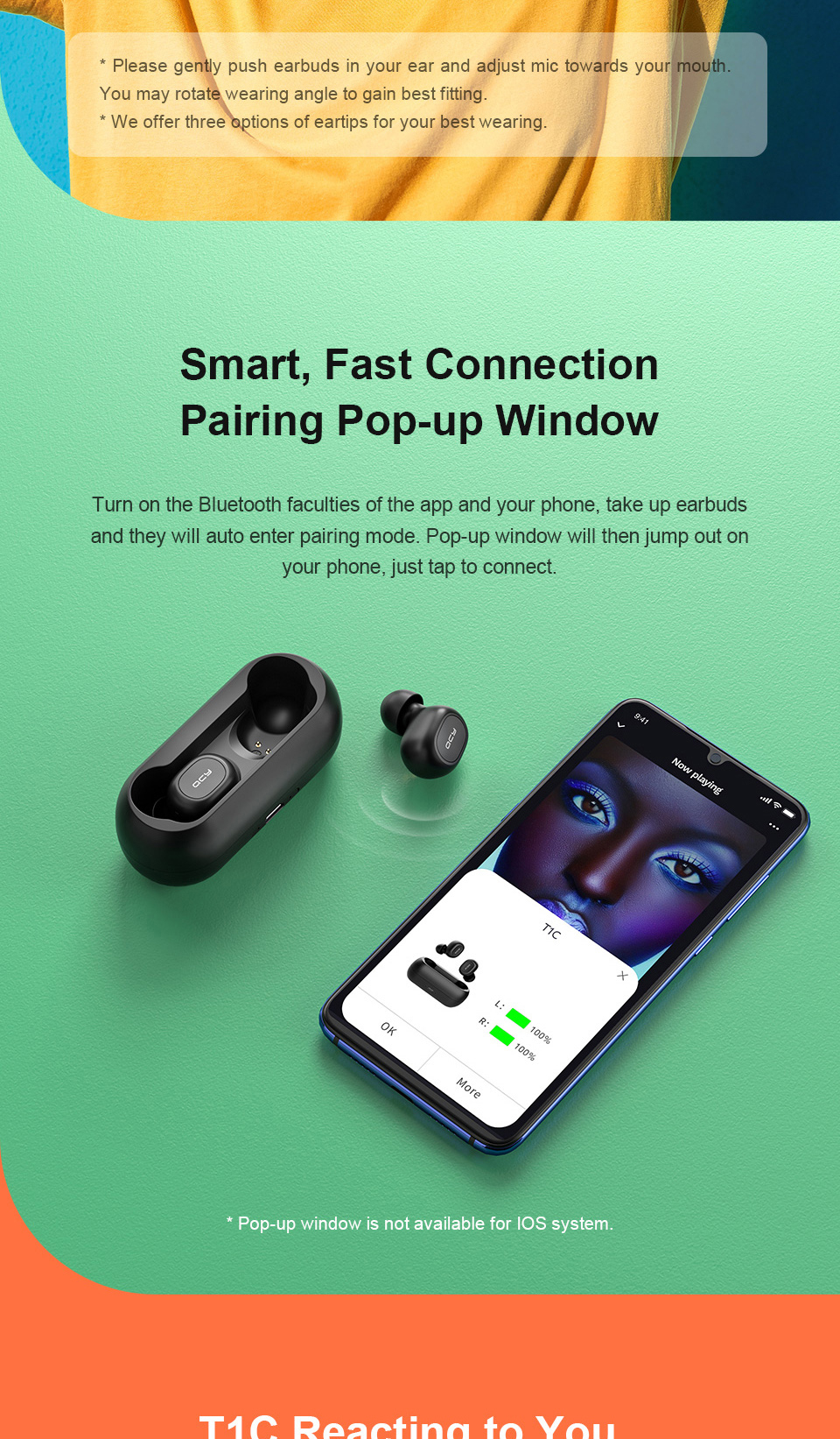 QCY T1C Fones De Ouvido Bluetooth Sem Fio TWS ENC Cancelamento De Ruído Com Microfone Para ...