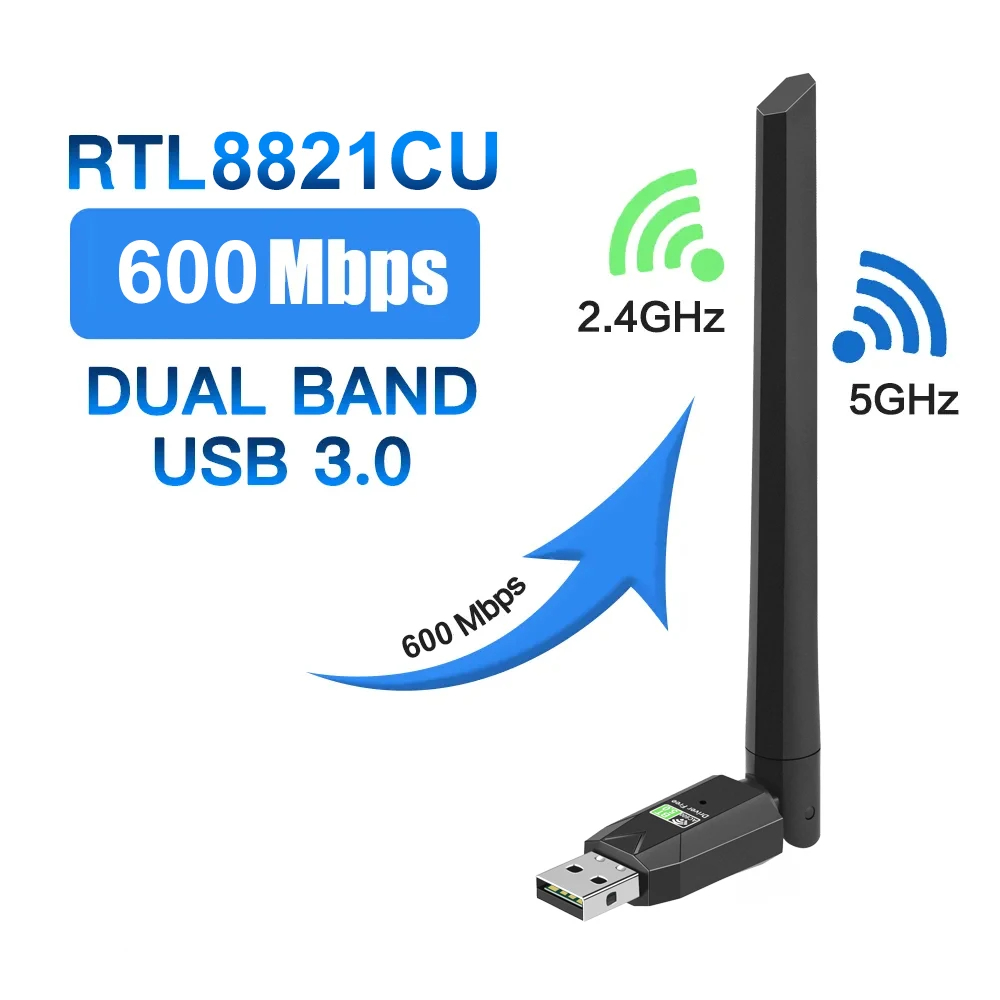 Adaptador USB WiFi 600Mbps 2.4G 5GHz Dual Band Bluetooth Placa de Rede Mini Acessórios PC ...