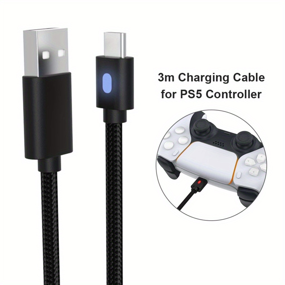 Cabo de Carregamento 3M para PS5/PS5 Slim/Xbox S X/Switch NS Pro Controller USB C Tipo A ...