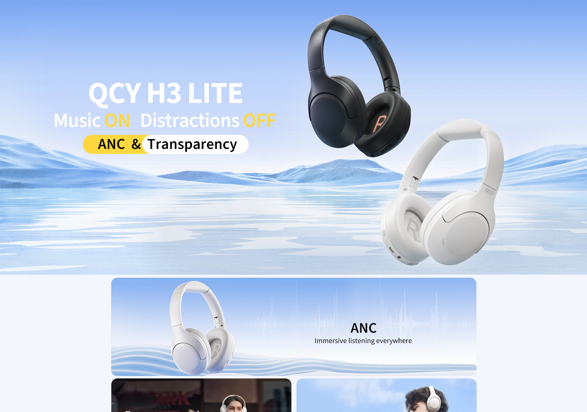 QCY H3 Lite ANC Fones De Ouvido Sem Fio Bluetooth 5.3 40mm Driver Cancelamento Ativo De Ruído ...