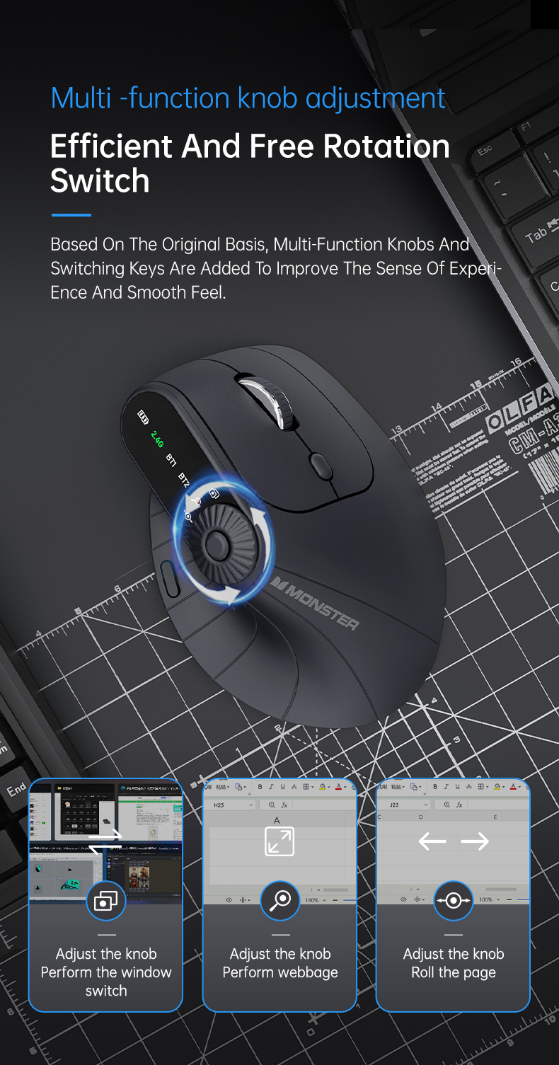 Monster M2 PRO Mouse Sem Fio 2.4G Bluetooth Compatível Com Vários ...