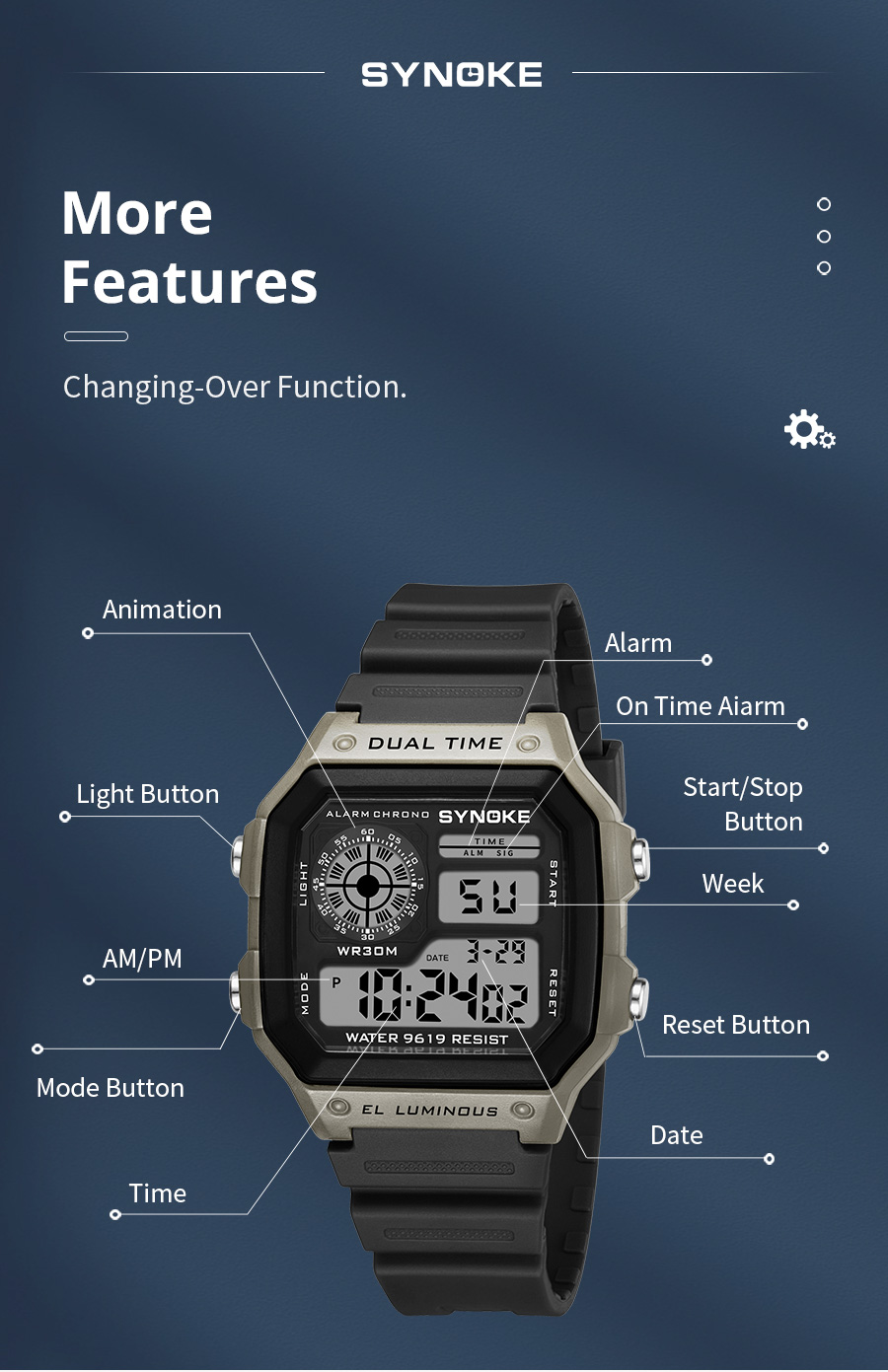 Relógio Digital Militar Masculino SYNOKE , Esportivo Resistente À Água ...