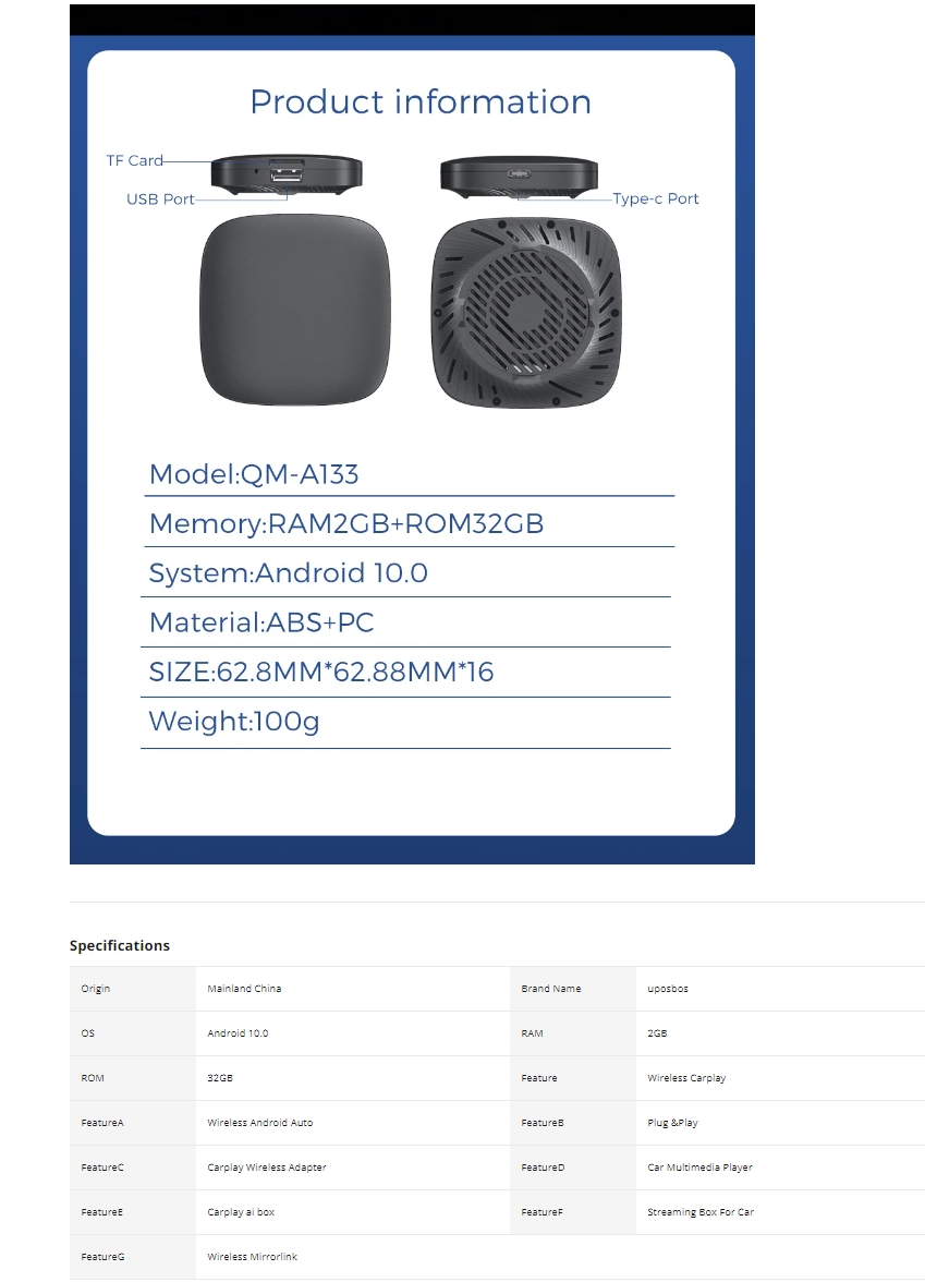 XUDA Carplay Ai Tv Box A133 4 Core 2 + 32GB Android 13.0 Suporte Netflix YouTube Wireless Auto ...