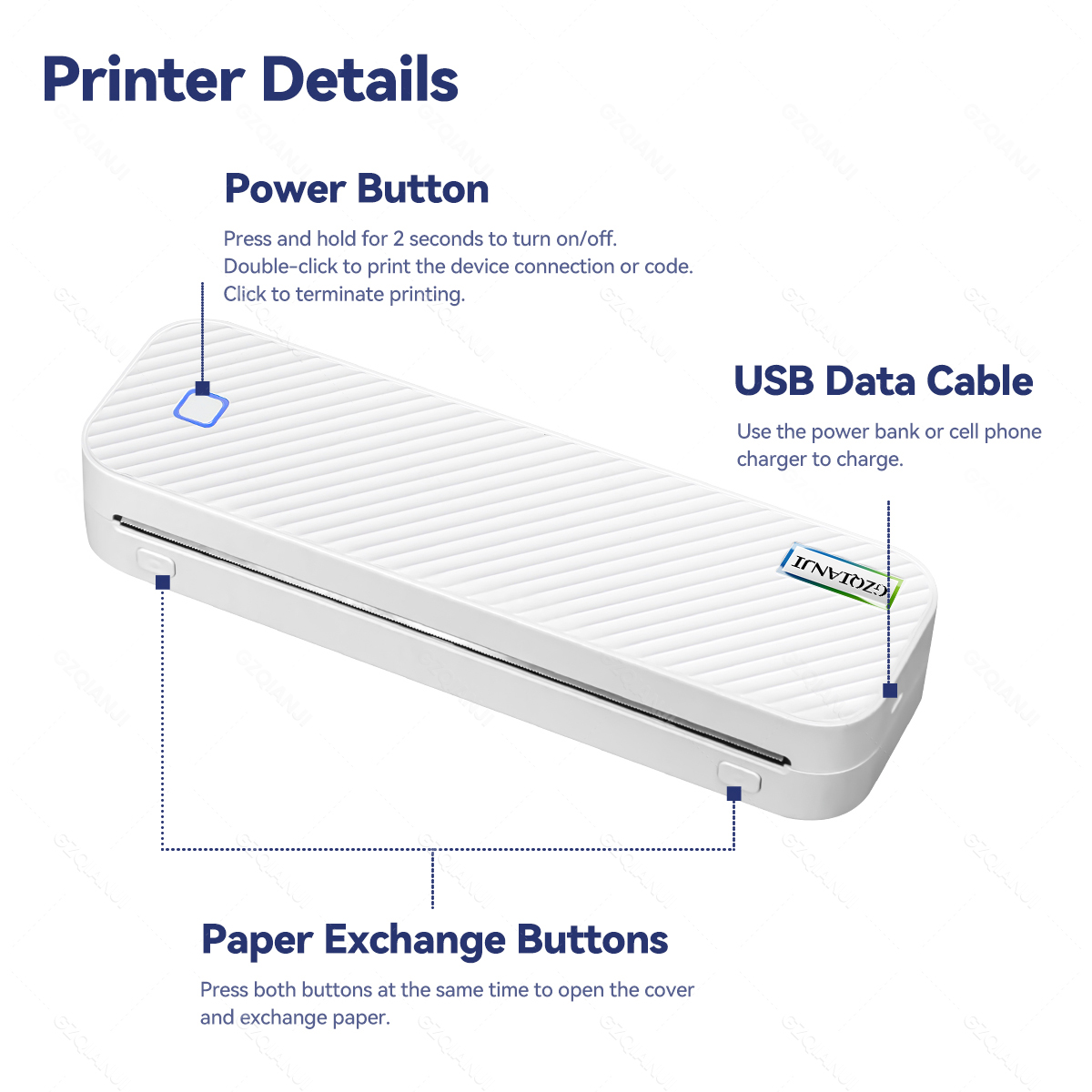 Mini impressora térmica Bluetooth portátil sem fio A4 Maker Word PDF ...