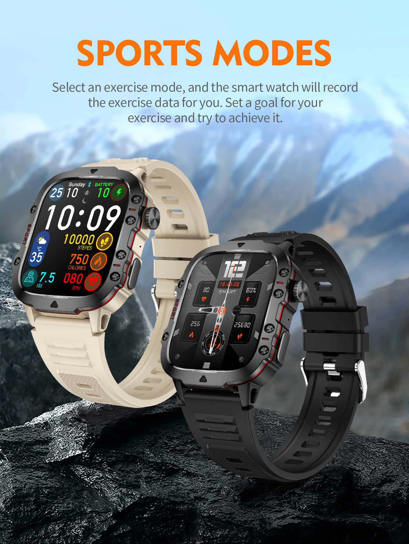 Relógio Inteligente Militar Bluetooth IP68 Waterproof Ao Ar Livre com Monitoramento de Saúde e ...