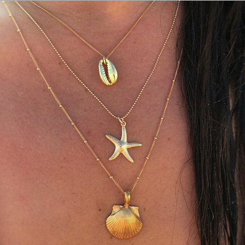 Colares de Praia de 18k com Revestimento de Ouro Starfish Shell ...