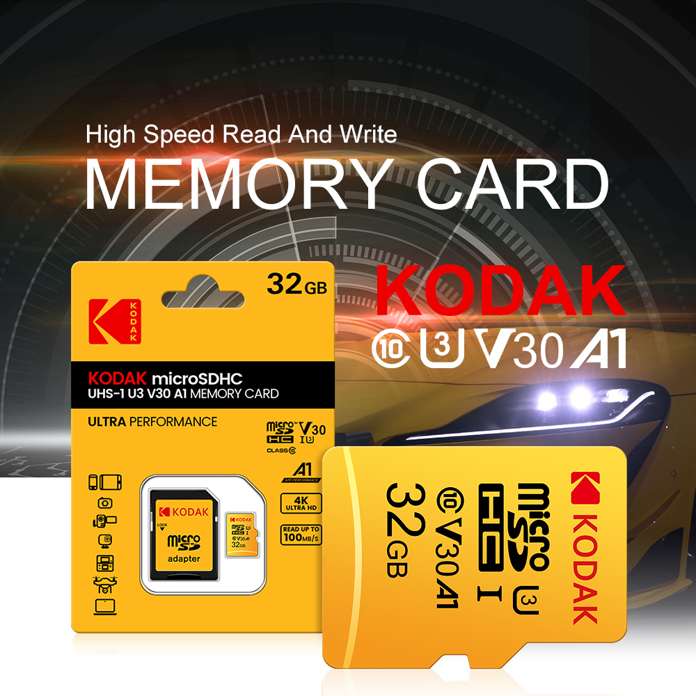 Cartão MicroSD Vermelho KODAK 32GB-256GB , Classe 10 U3 , De Memória TF De Alta Velocidade 4K ...