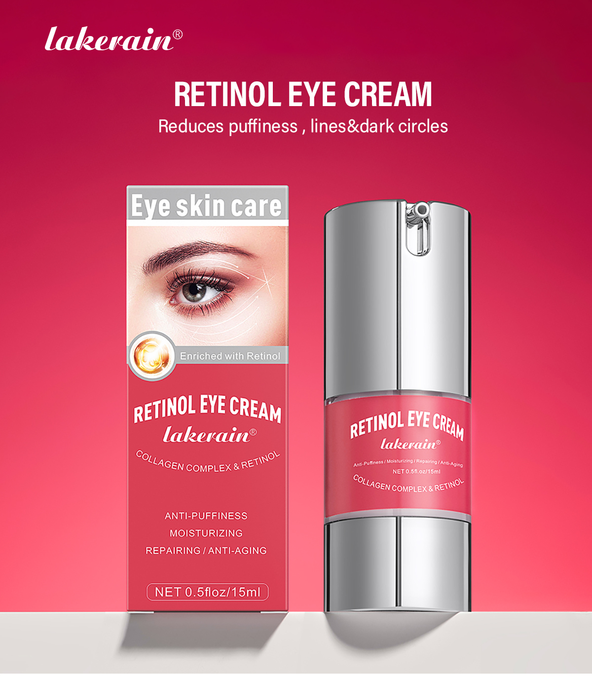 Lakerain Creme Anti-Rugas com Retinol e Ácido Hialurônico para Olhos, Remove Círculos Escuros e ...