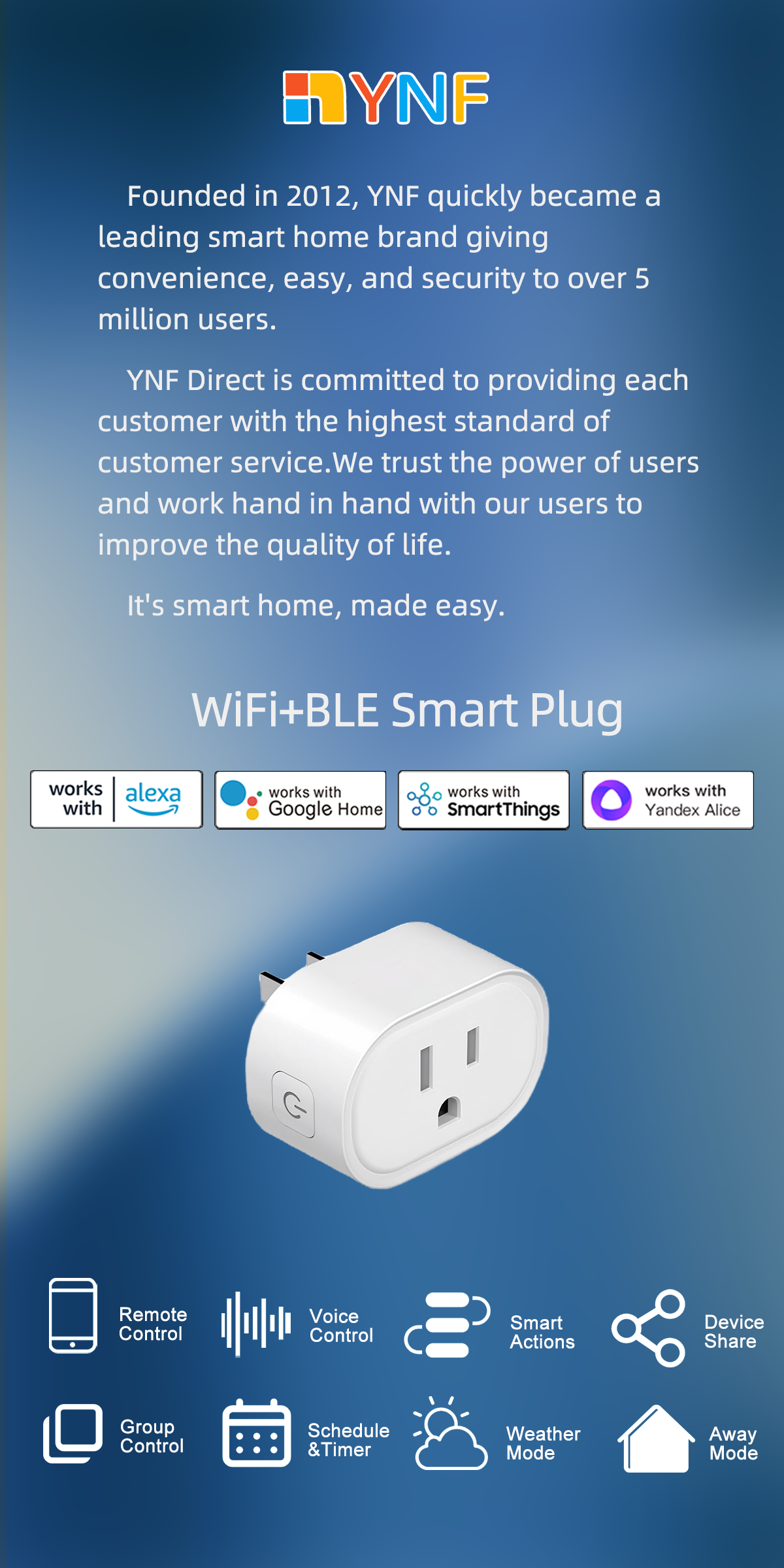 YNF Smart Plugs Wi-Fi & Bluetooth com Controle de Voz Alexa e Google ...