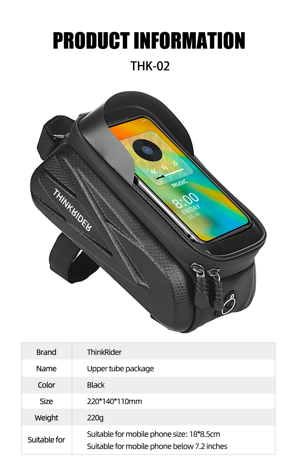 ThinkRider Bike Bag 2L Saco De Bicicleta À Prova D'água De 7 Polegadas ...