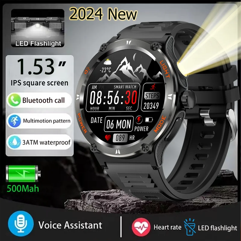 2024 Novo Relógio Inteligente AMOLED Men Robusto Bluetooth Militar Chamada GPS Track 3ATM À ...