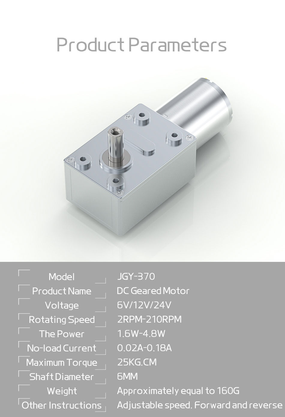 ZENG WHCD JGY370 Motor De Engrenagem DC 1RPM ~ 375RPM 6V 12V 24V Motores De Caixa Metálica ...