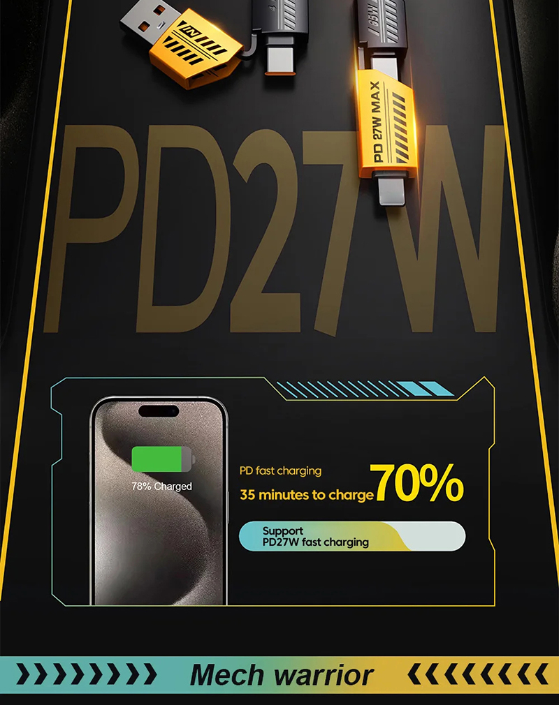 Presente Gratuito 65W 4 Em 1 Cabo De Carregamento Rápido Mecha Dados ...