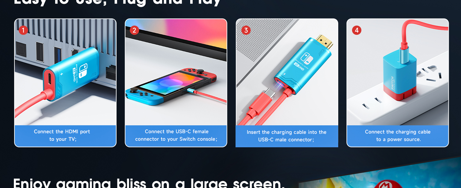 Cabo HDMI Portátil Compatível Com Nintendo Switch NS/OLED , USB C Para Substitui O Dock Original ...