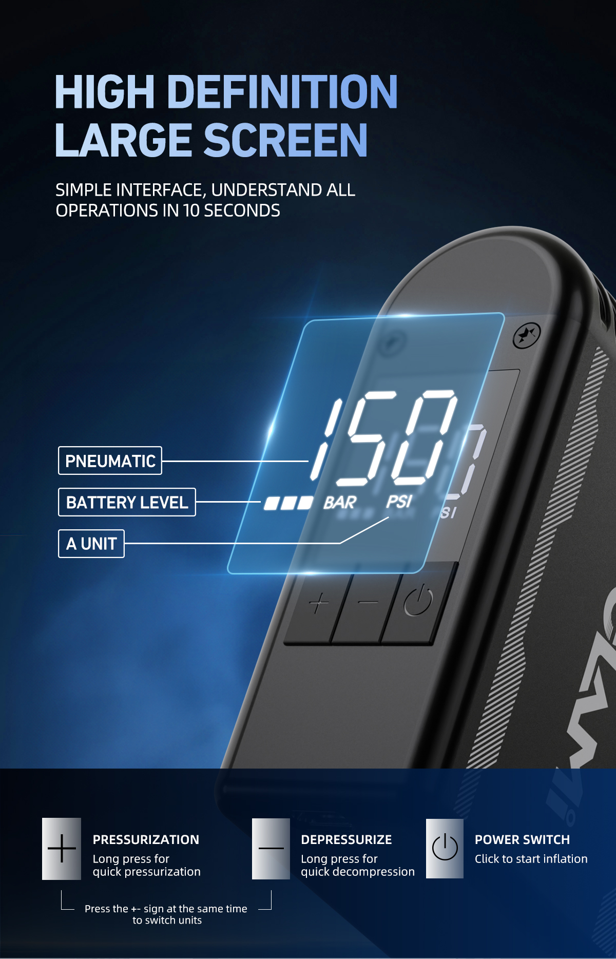 CYCLAMI A2 MAX 150 PSI Display Digital Mini Bomba Elétrica Bicicleta Portátil Inflador De Ar Sem ...