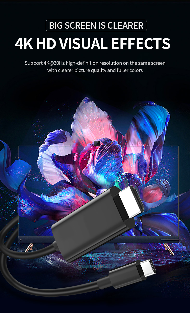 2M 6.6ft 4K30Hz USB C para HDMI Conversor para Laptop Celular Tablet ...