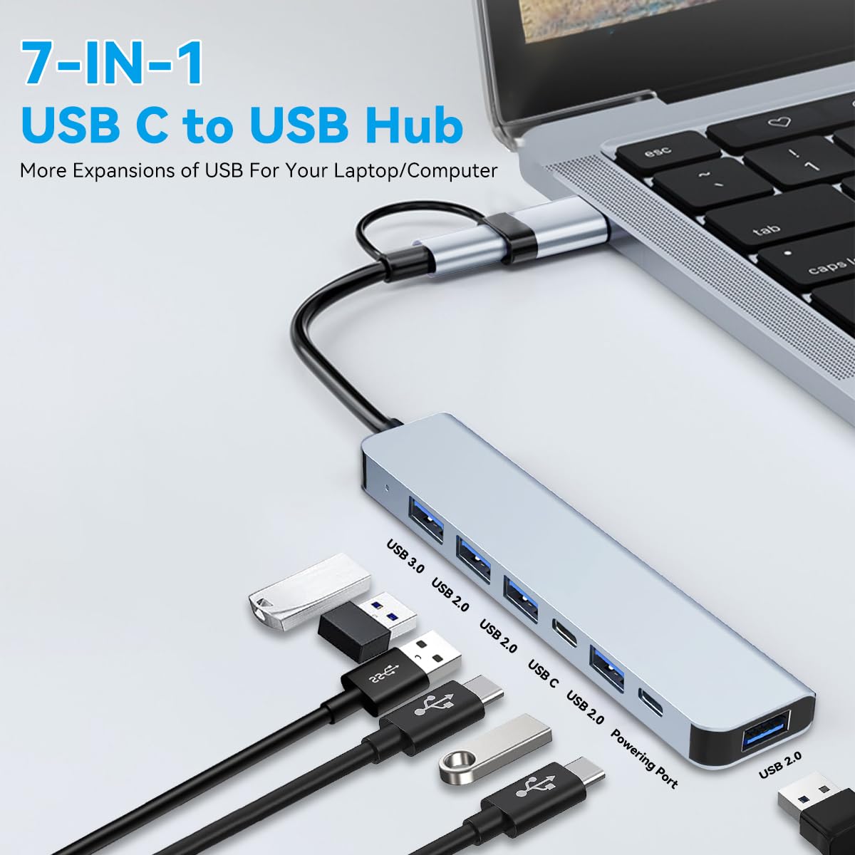 7 Portas USB C Hub 3.0 Tipo Distribuidor Multi Estação Carregamento PD ...