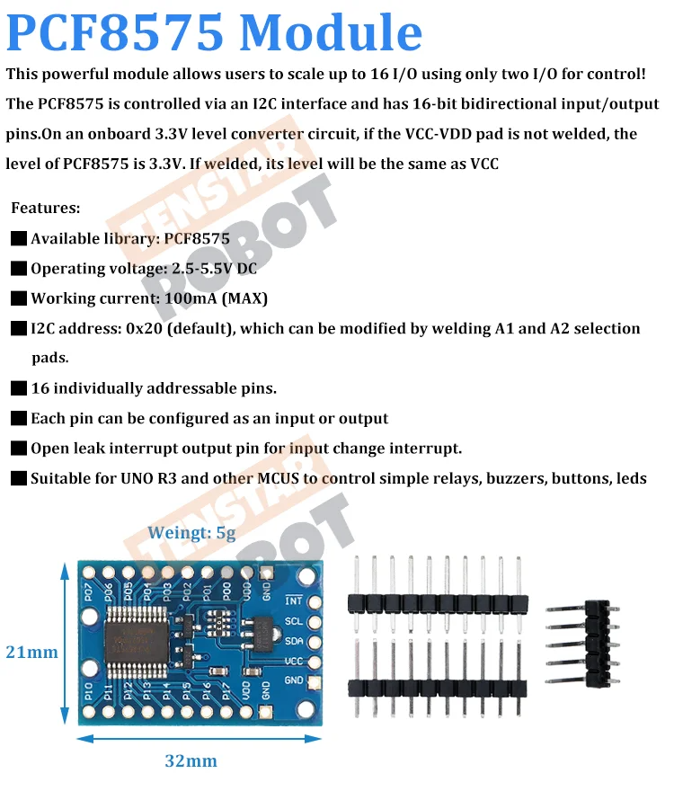 Placa De Expansão PCF8575 Módulo IO DC 2.5-5.5V I2C Controle 2 A 16 Portas Para Arduino | Shopee ...