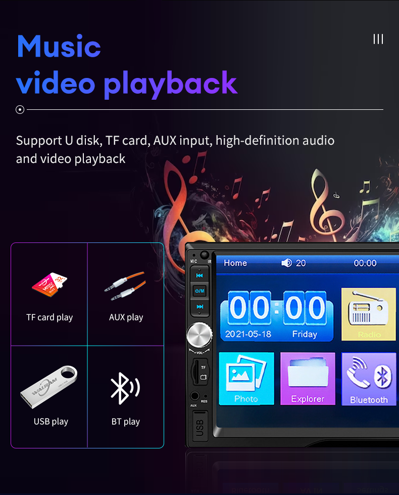 Acodo 2din 7 Polegada CarPlay Rádio Estéreo Multimídia Bluetooth USBTF FM MP5 Player para Carro ...