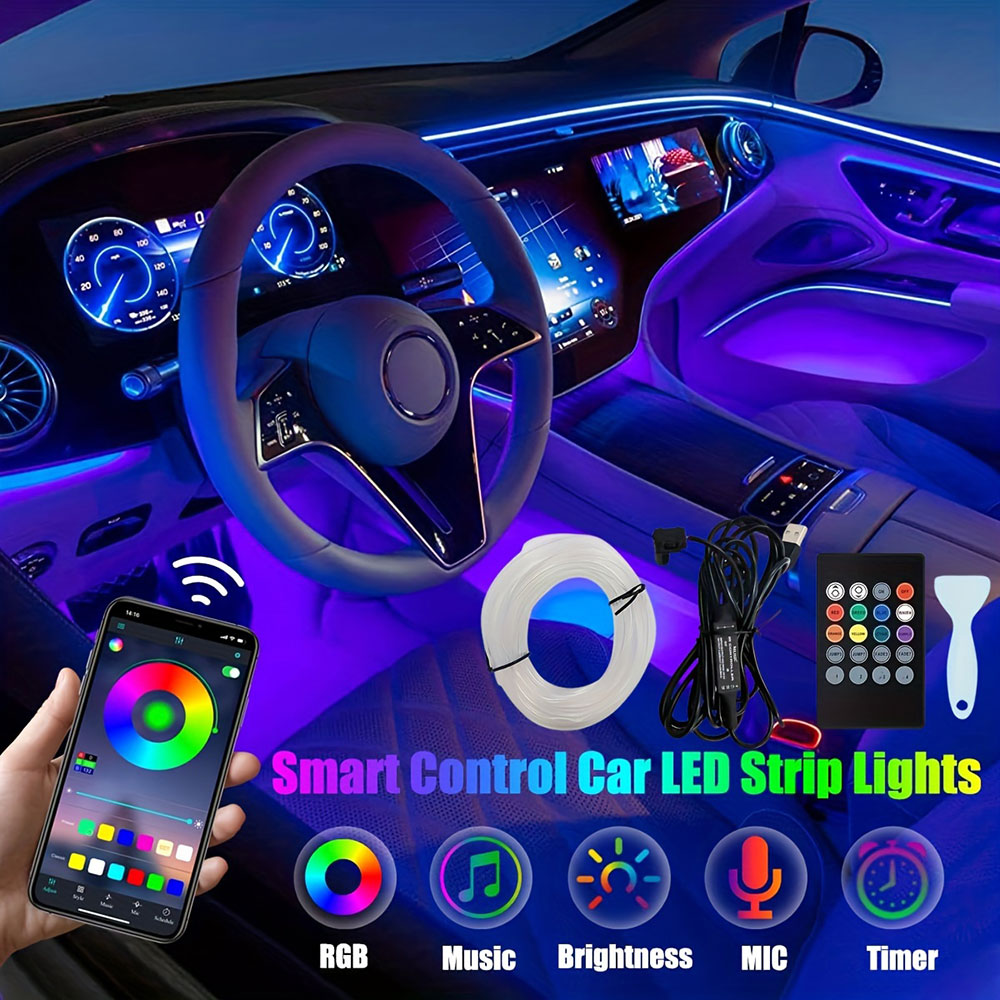 Luzes de Tira LED Multicolorida para Carro 118 Polegadas com Controle ...