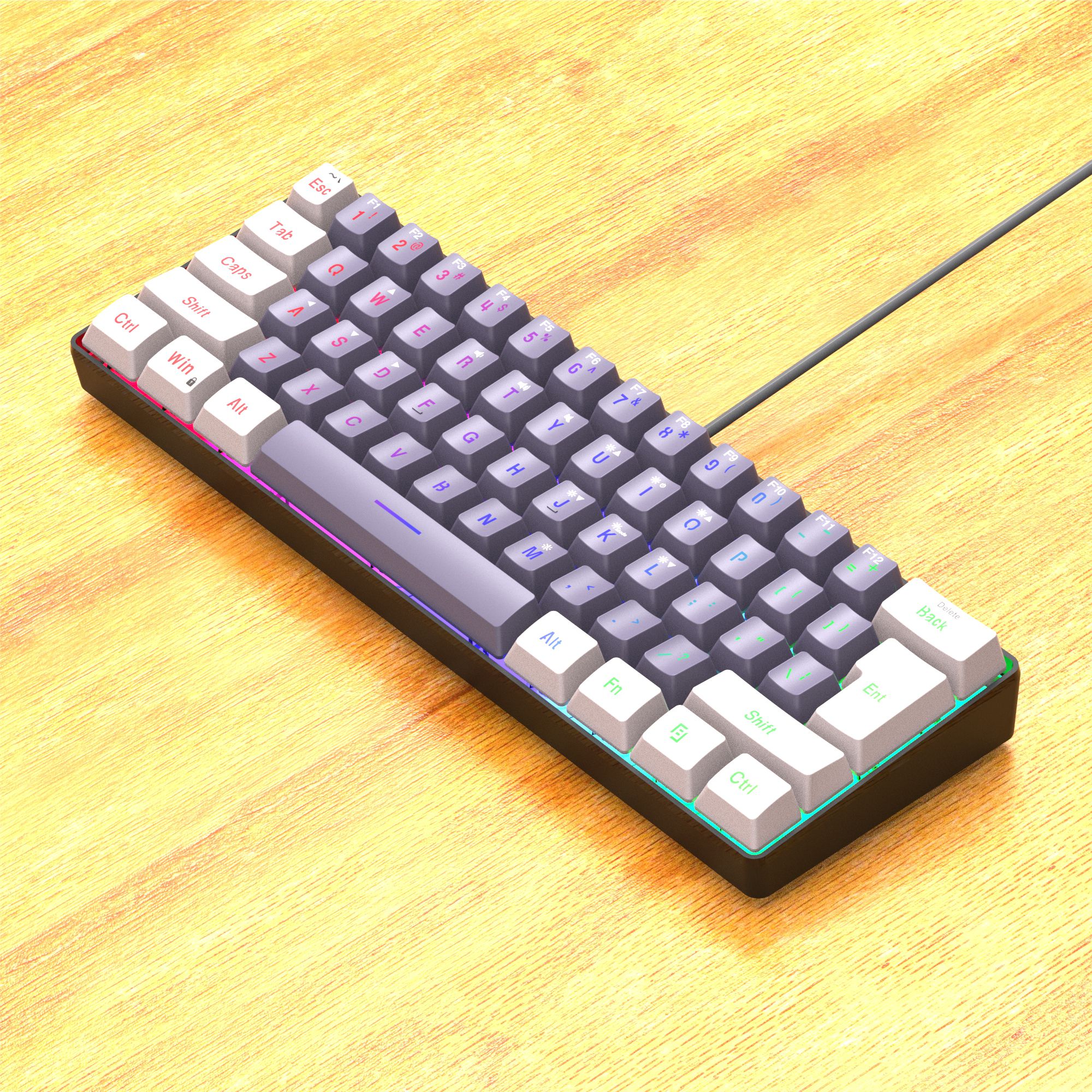 Teclado luminoso para jogos Mini RGB de 61 teclas, luz LED portátil ...