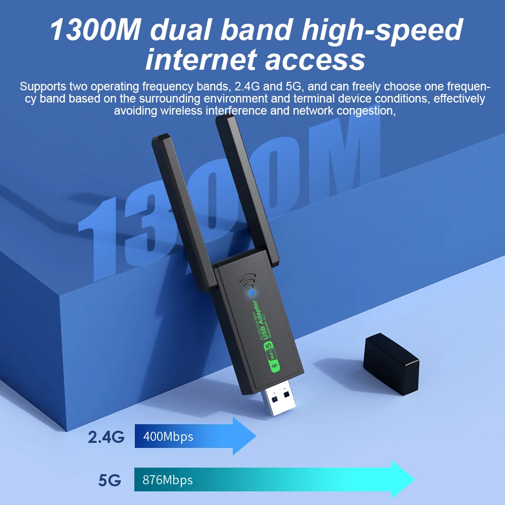 1300Mbps USB 3.0 Adaptador WiFi 2.4G 5Ghz Dongle Bluetooth 4.2 para Notebook e Desktop | Shopee ...