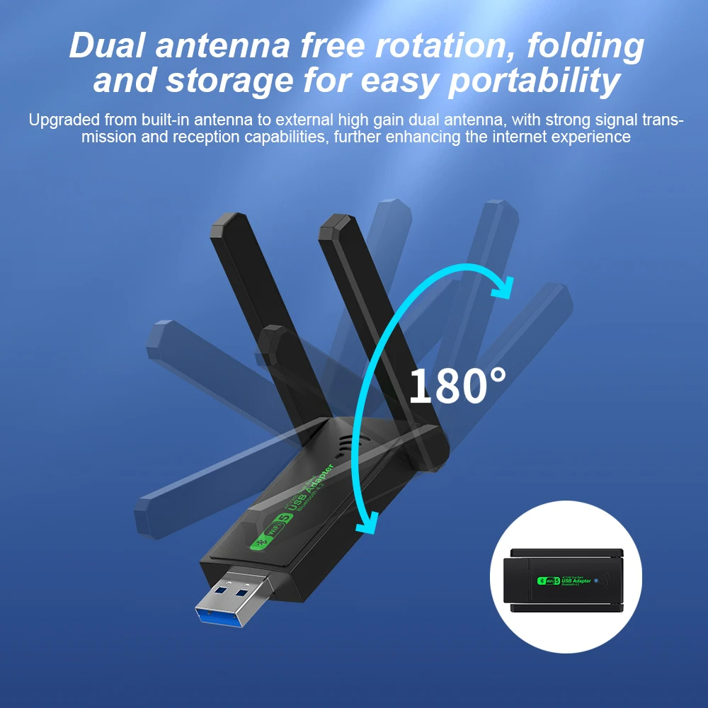 1300Mbps USB 3.0 Adaptador WiFi 2.4G 5Ghz Dongle Bluetooth 4.2 para Notebook e Desktop | Shopee ...