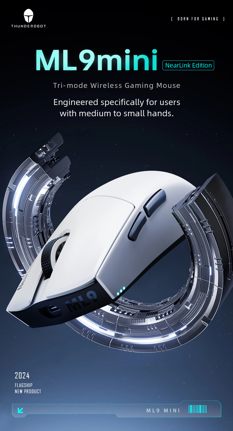 Mouse sem fio para jogos Thunderobot ML9mini NearLink Edition Tri-mode com dock de carregamento ...