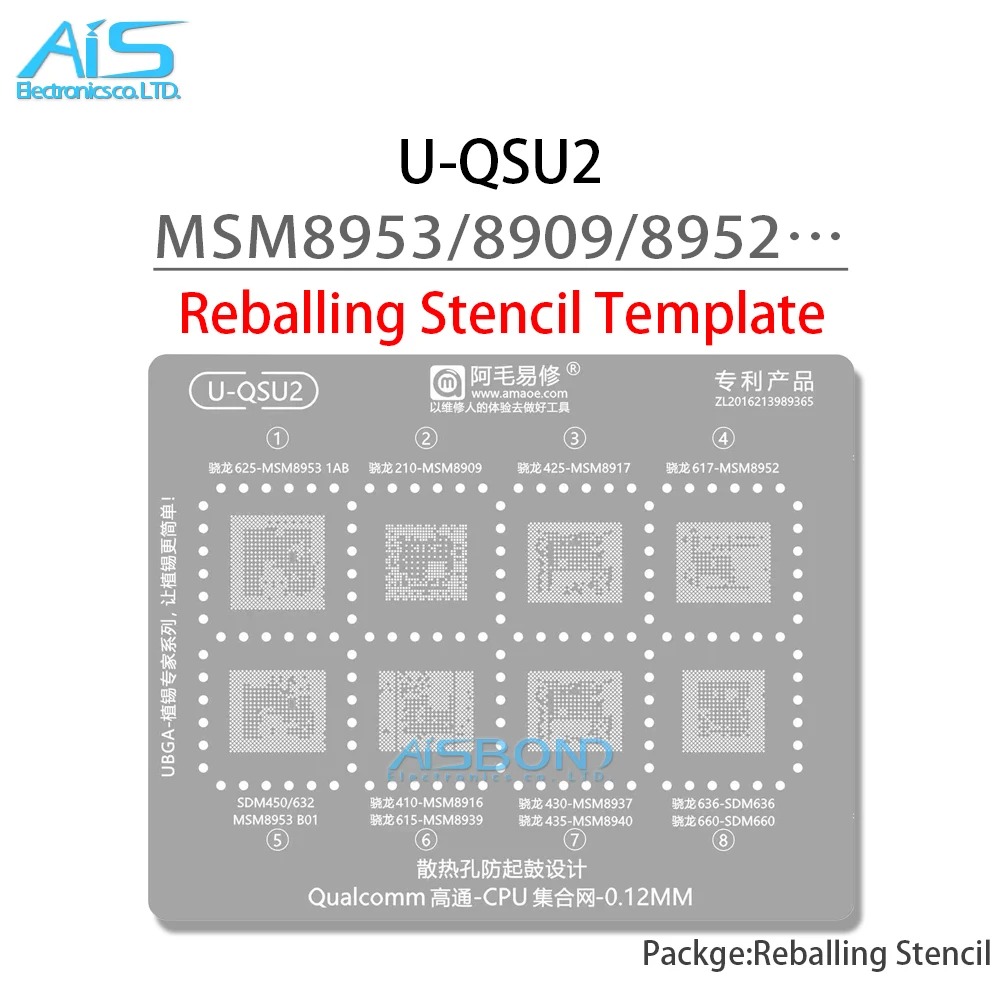 U-QSU1-5 BGA Reballing Stencil Para CPU Da Série Qualcomm SM8350 SM8250 SM8475 SM7325 SM7125 ...